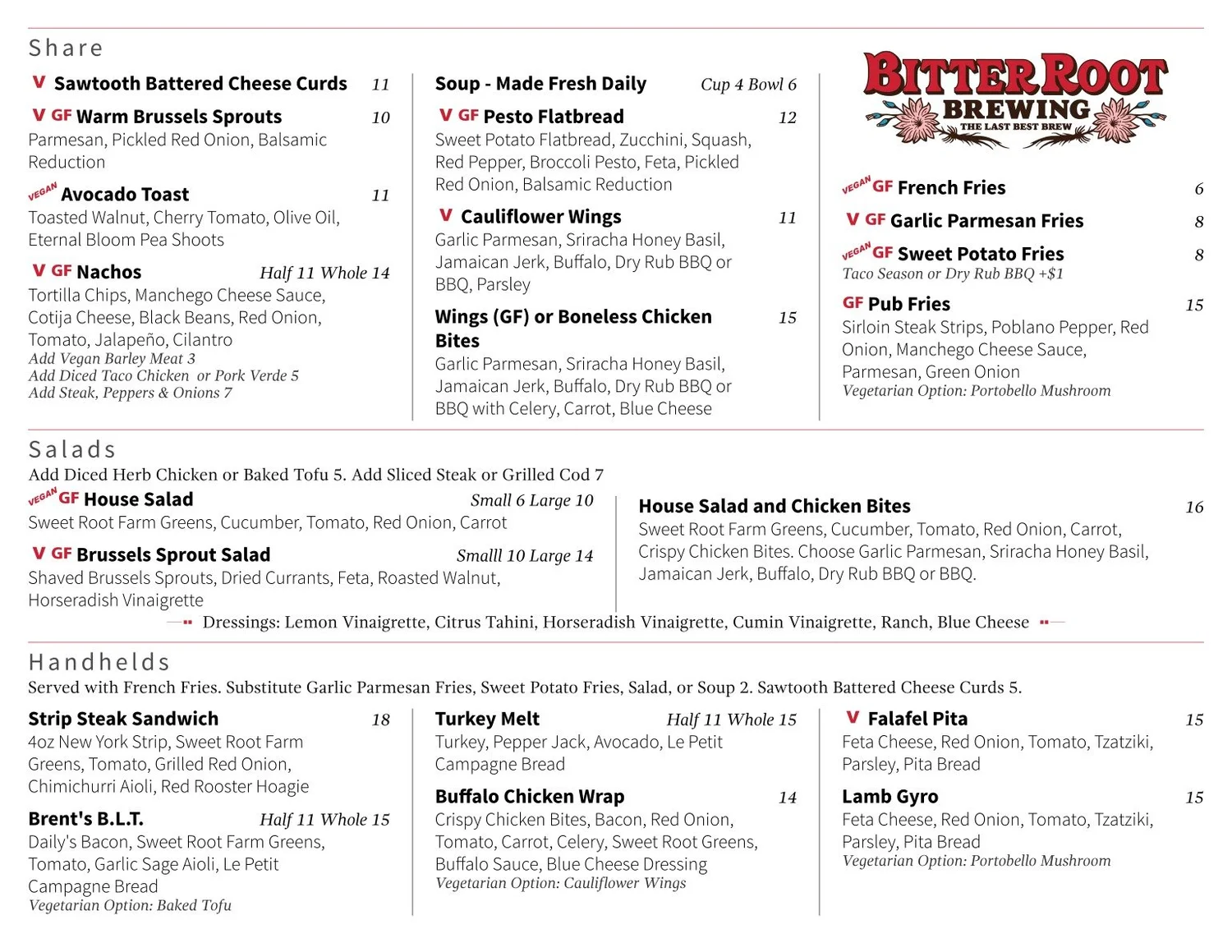 Menu — Bitter Root Brewing