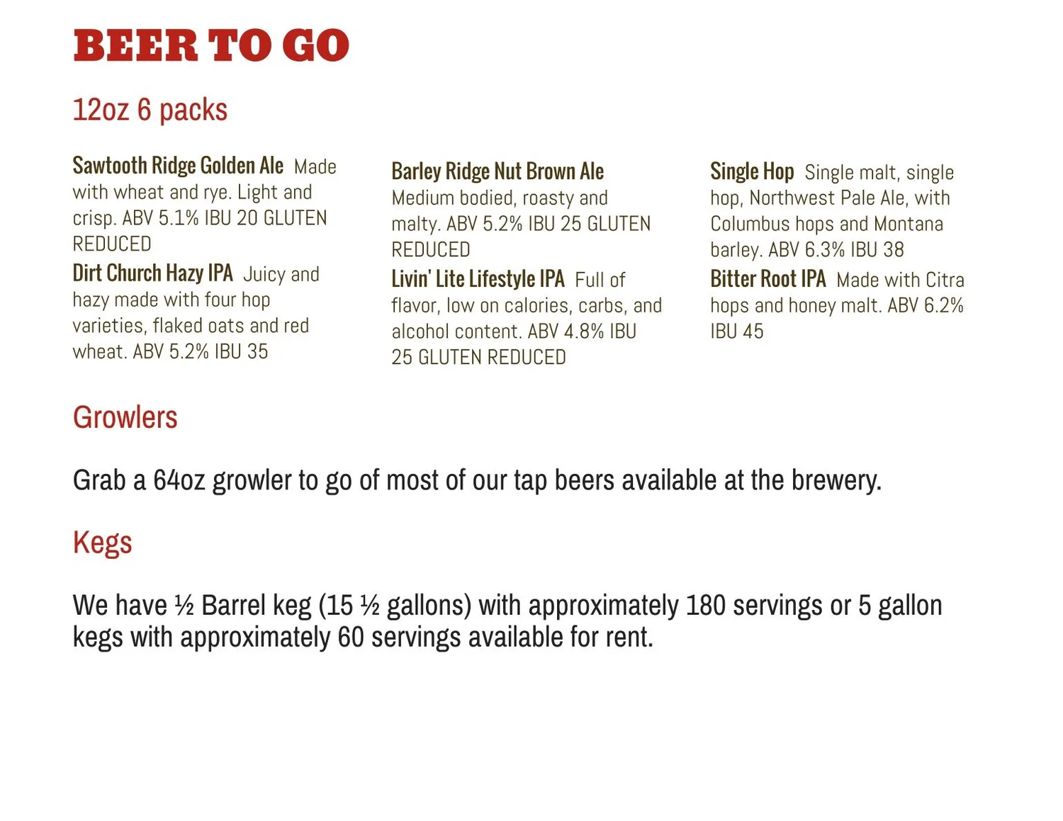 BITTER ROOT BEERS — Bitter Root Brewing