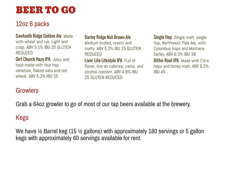 BITTER ROOT BEERS — Bitter Root Brewing