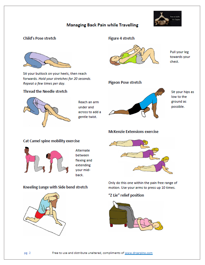 Managing back pain while travelling handout — DR. CARPINO