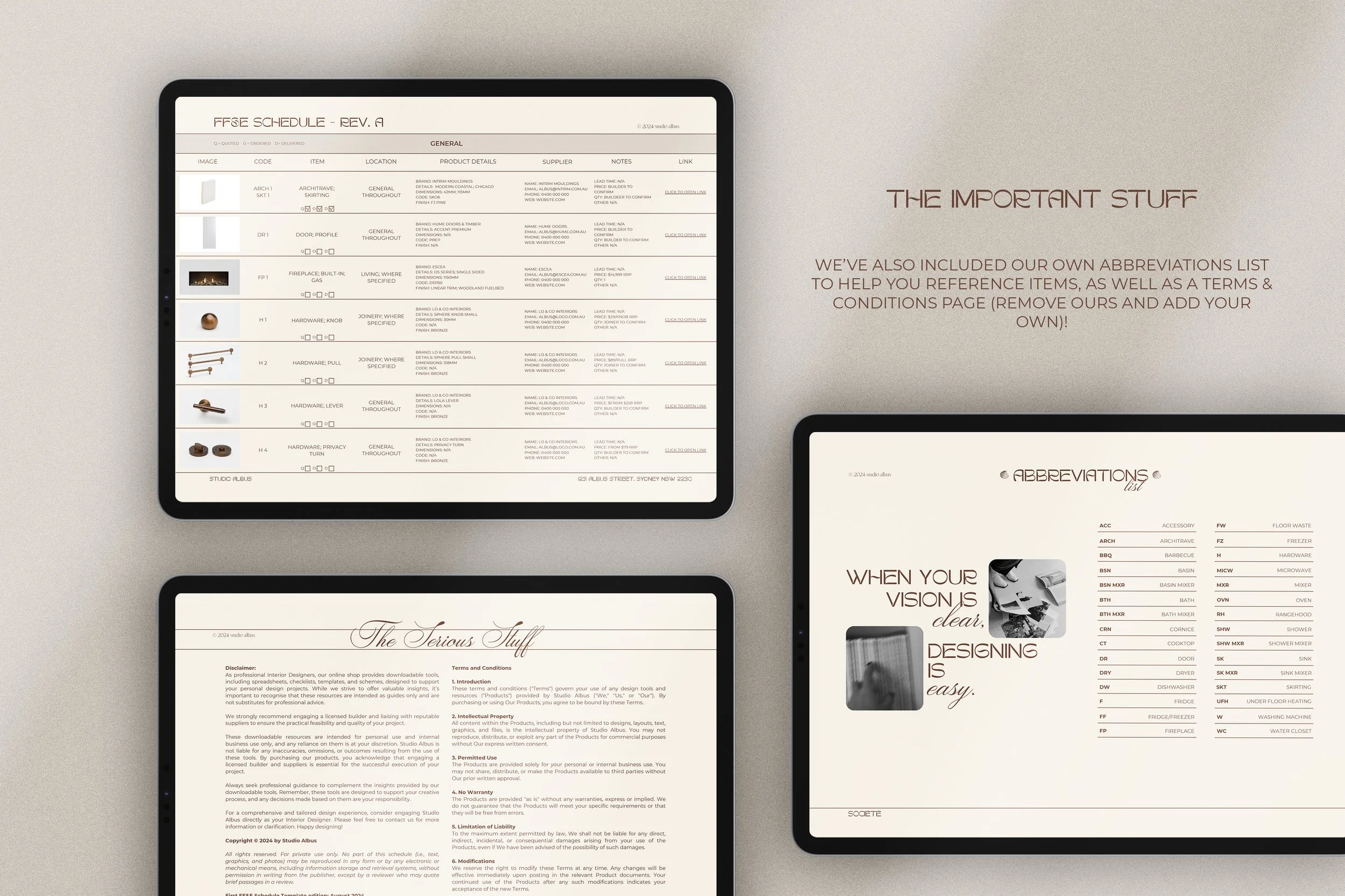 Finishes Schedule Template — Studio Albus: Interior Design Studio + Creative Agency, Sydney