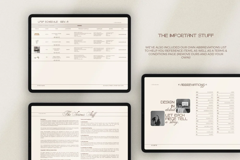 FF&E Schedule Template — Studio Albus: Interior Design Studio ...