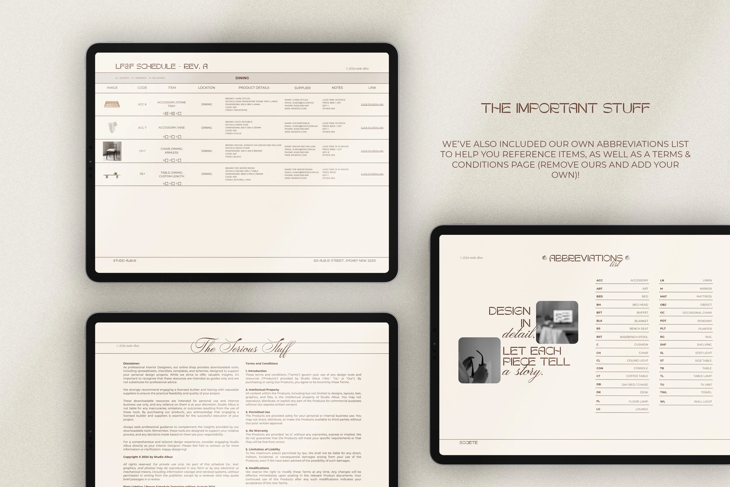 FF&E Schedule Template — Studio Albus: Interior Design Studio ...
