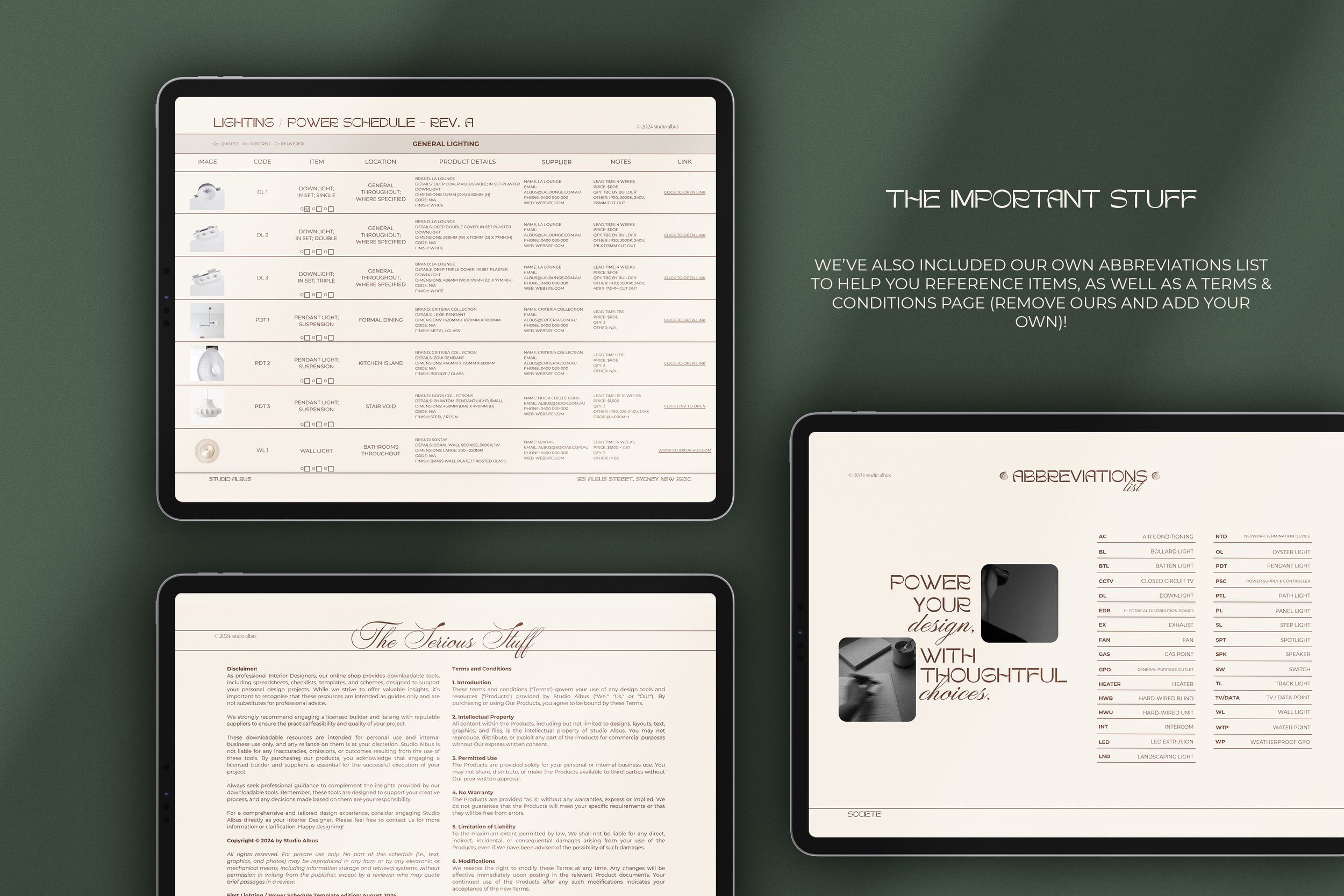 Finishes Schedule Template — Studio Albus: Interior Design Studio ...