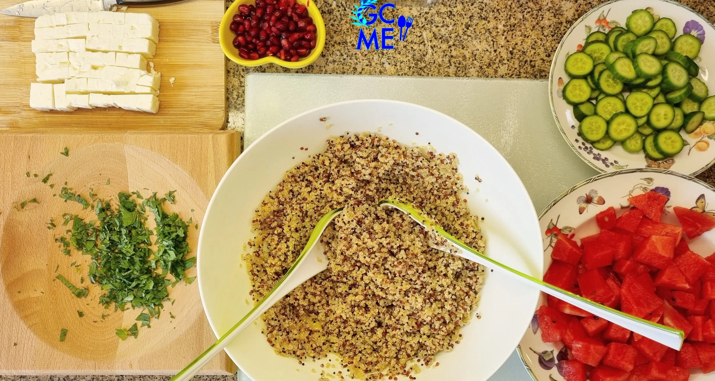 Greek Summery Watermelon Salad with Quinoa and Feta cubes — Greek ...
