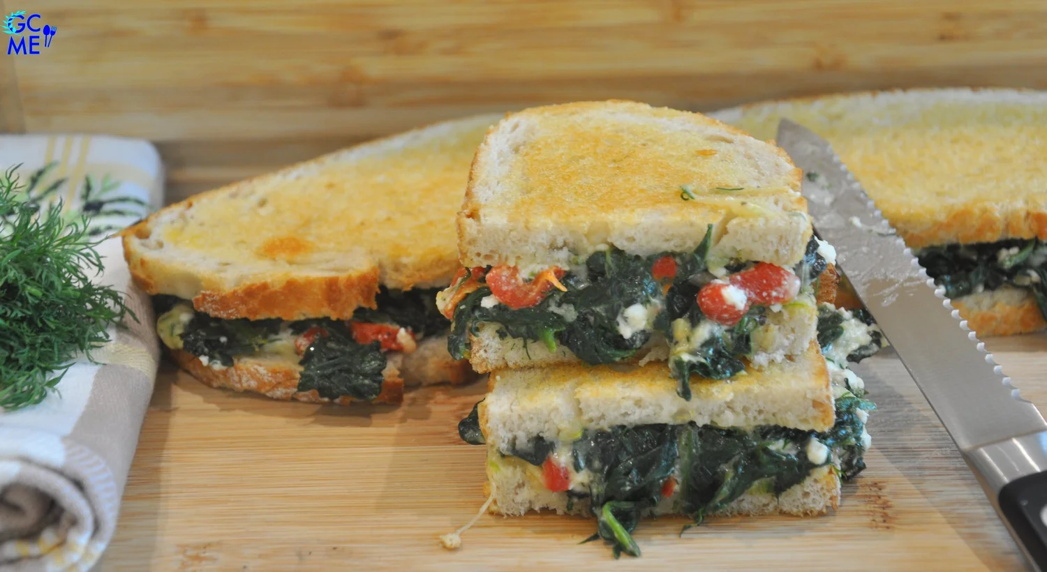 Grilled Sandwich with melted Feta and Spinach — Greek Cooking Made Easy