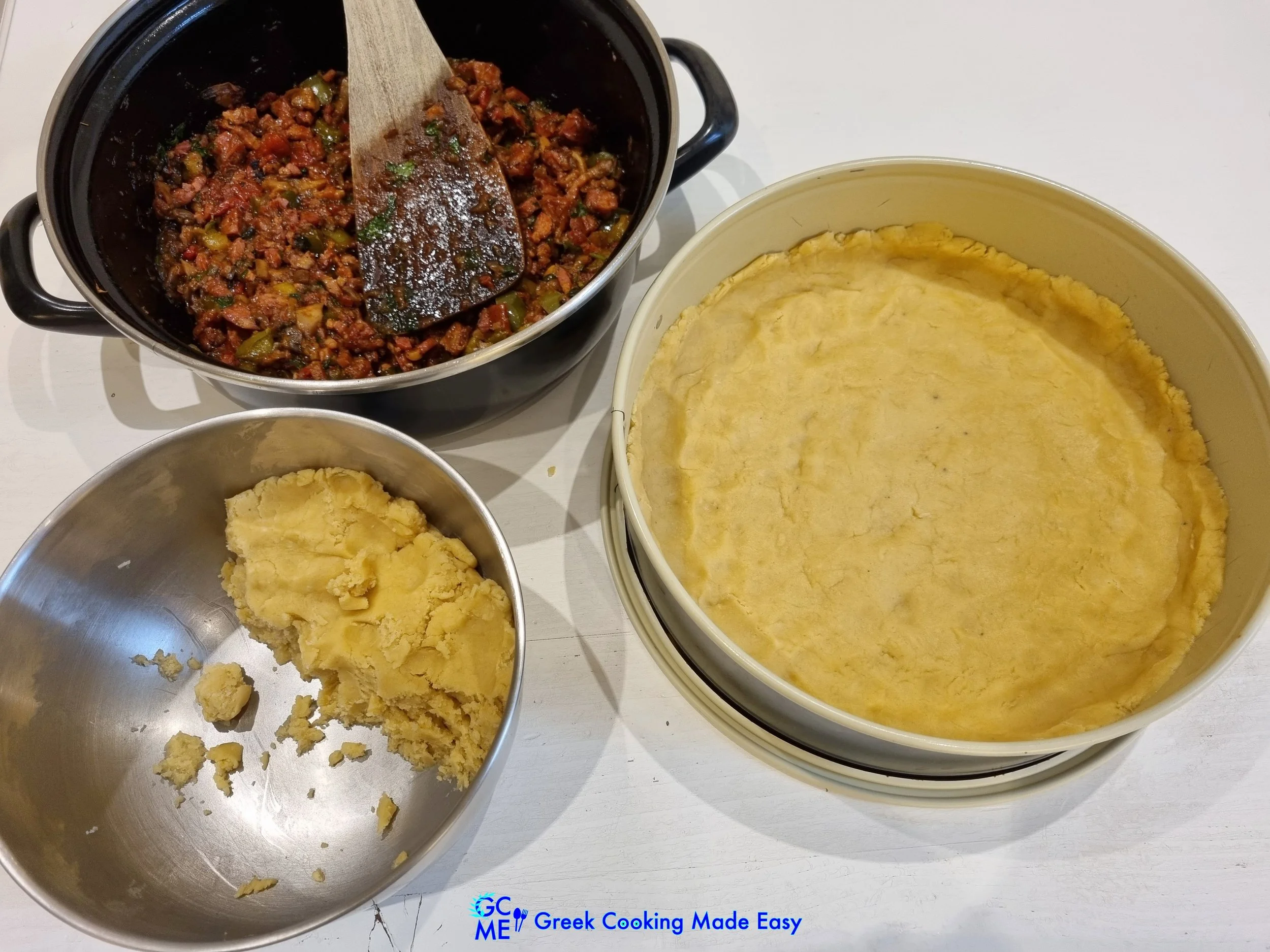 Greek Spetsofai Pie with homemade short crust Pastry — Greek Cooking ...