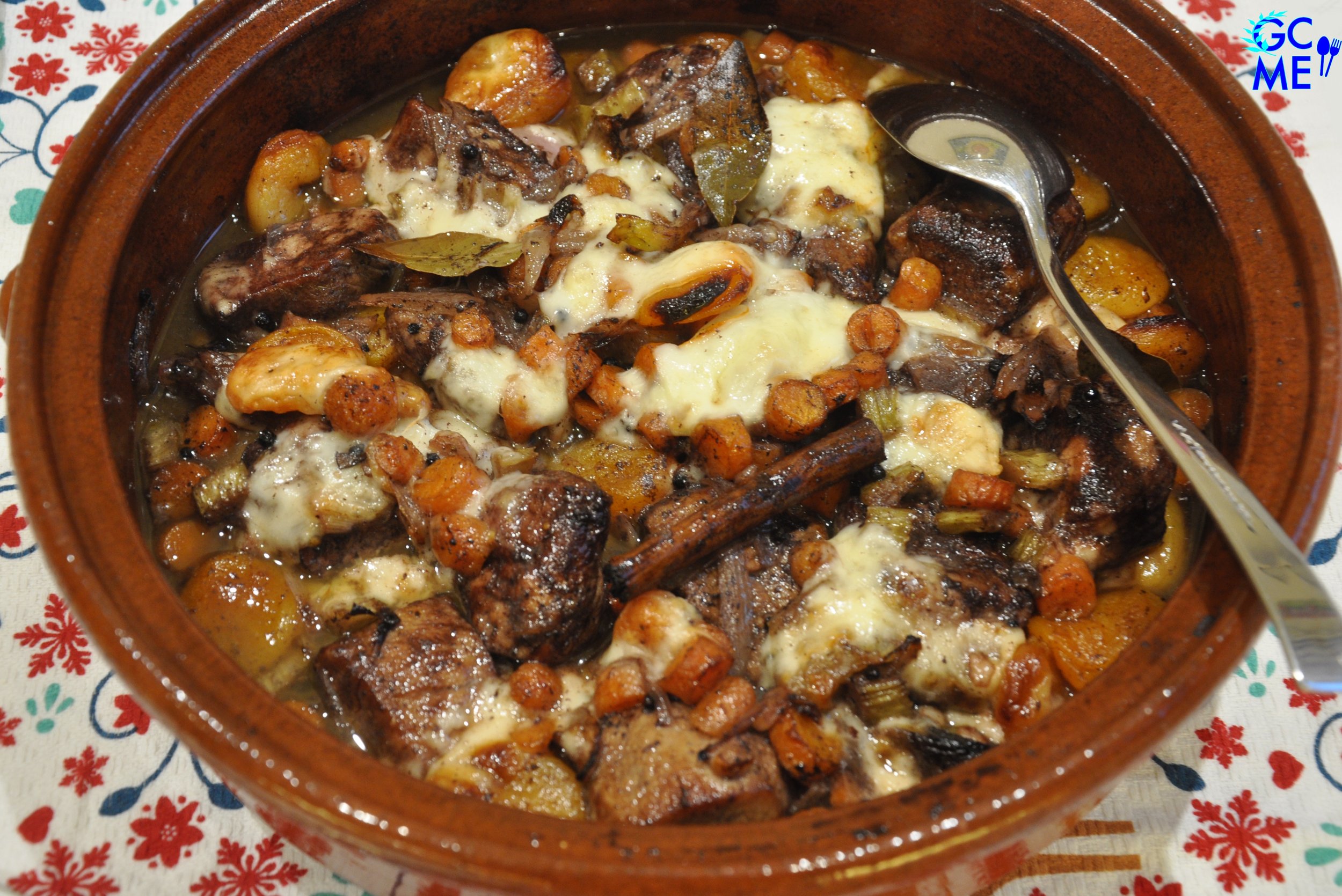 Wild Boar in Clay pot with Apricots and Cheese — Greek Cooking Made Easy