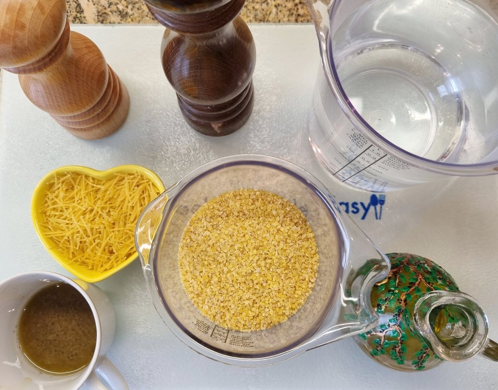 Cypriot Afelia Cooked Pork with Pourgouri Pilaf at a Birthday dinner ...