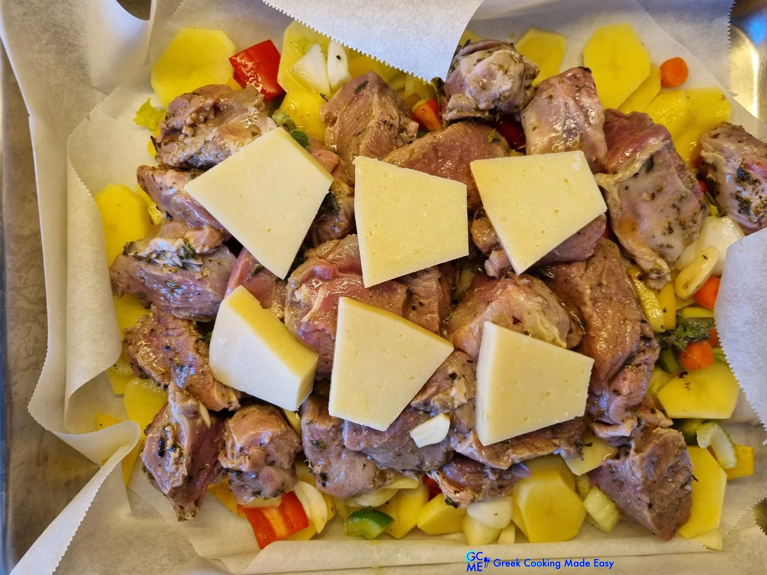 Greek Lamb Country Style with Potatoes, Peppers and Cheese aka Arnaki ...