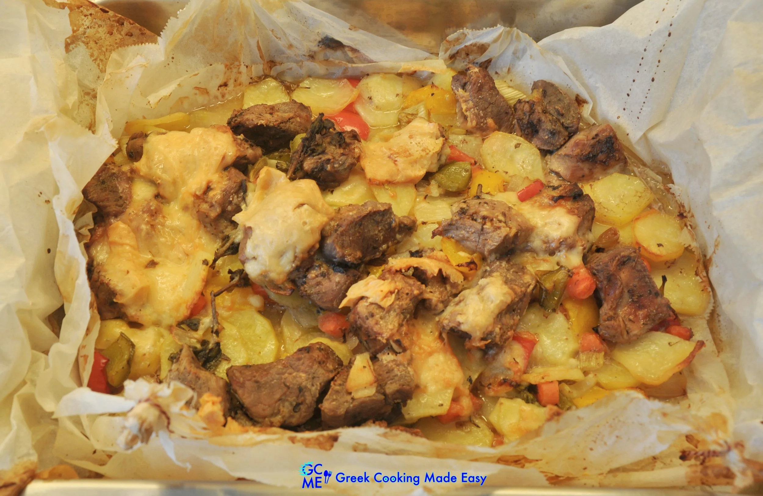 Greek Lamb Country Style with Potatoes, Peppers and Cheese aka Arnaki ...