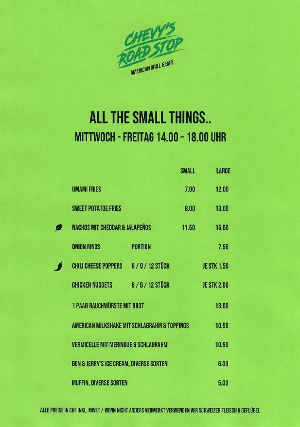 Menu — Chevy's Road Stop