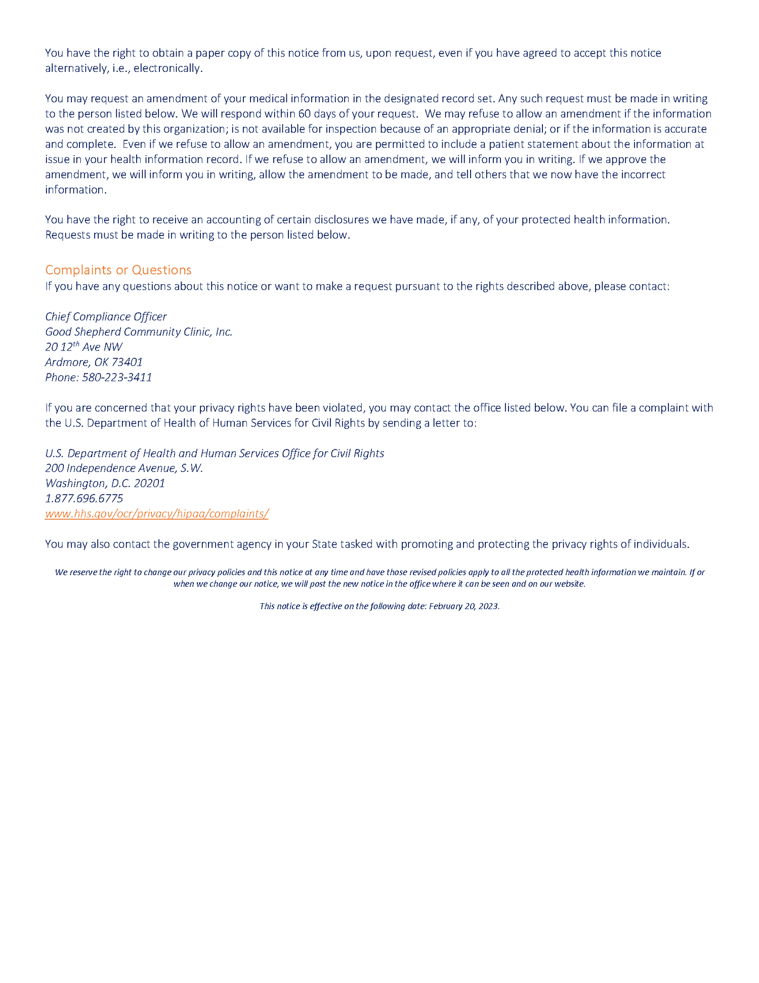 Patient Handbook — The Good Shepherd Community Clinic, Inc.