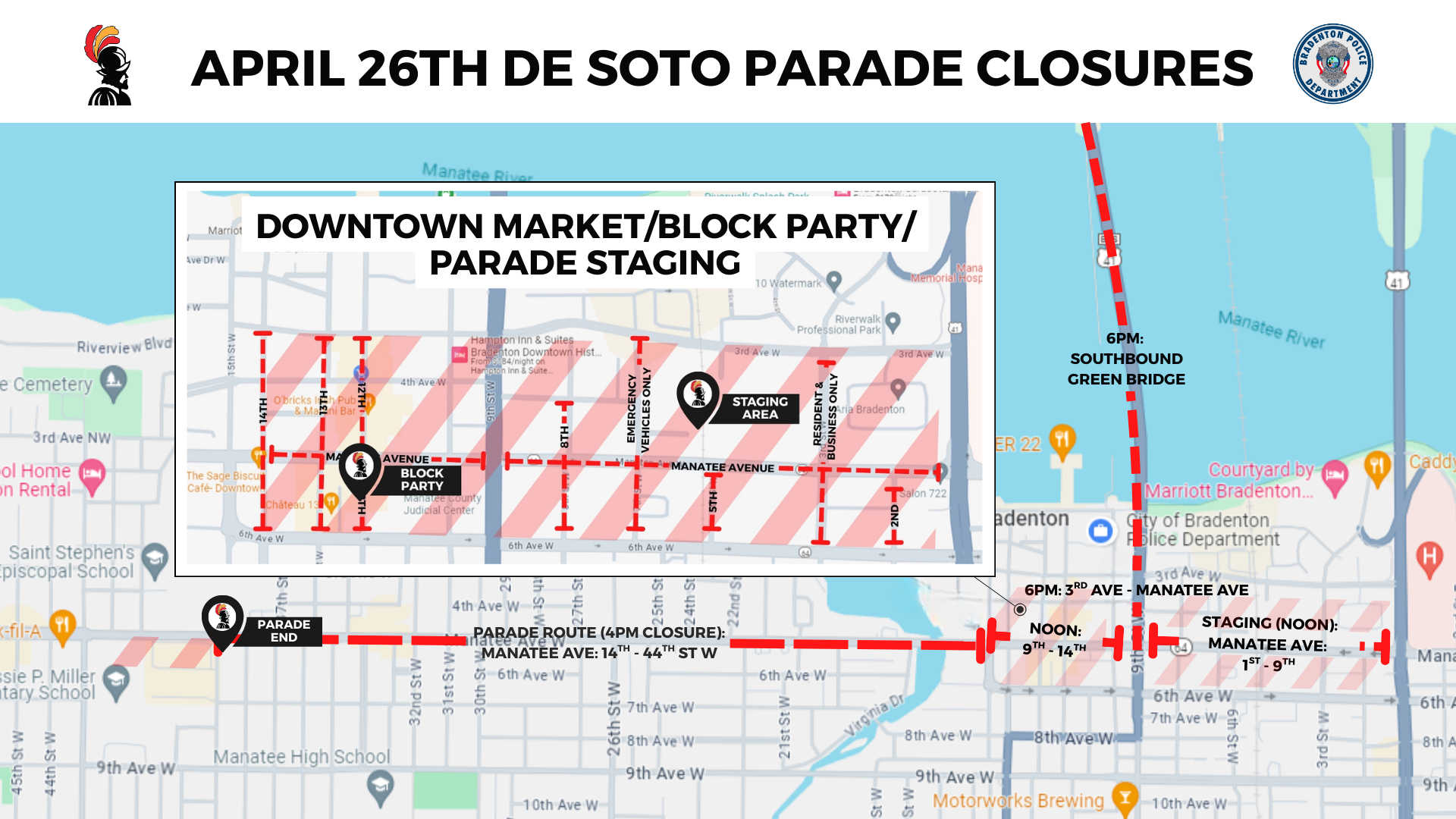 Road closure information: April 26 De Soto Grand Parade — Bradenton ...