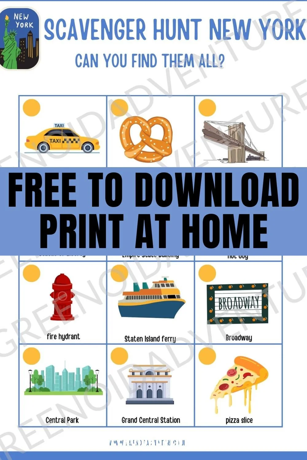 FREE NEW YORK SCAVENGER HUNT PRINTABLE — Greenoid Adventure