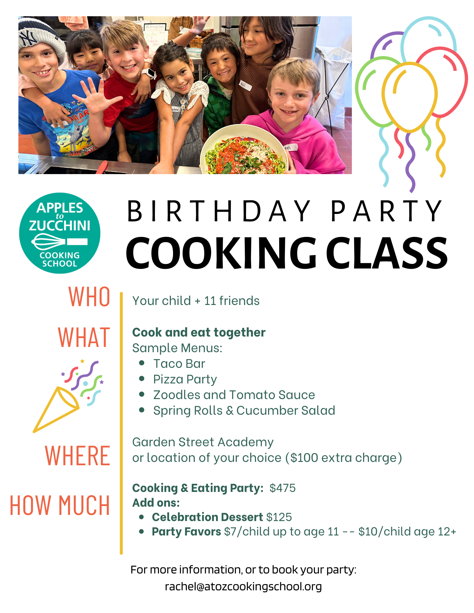 Birthdays — Apples to Zucchini Cooking School