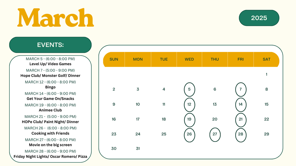 Adult Social Recreation January-March 2025 Calendar Events — House of ...