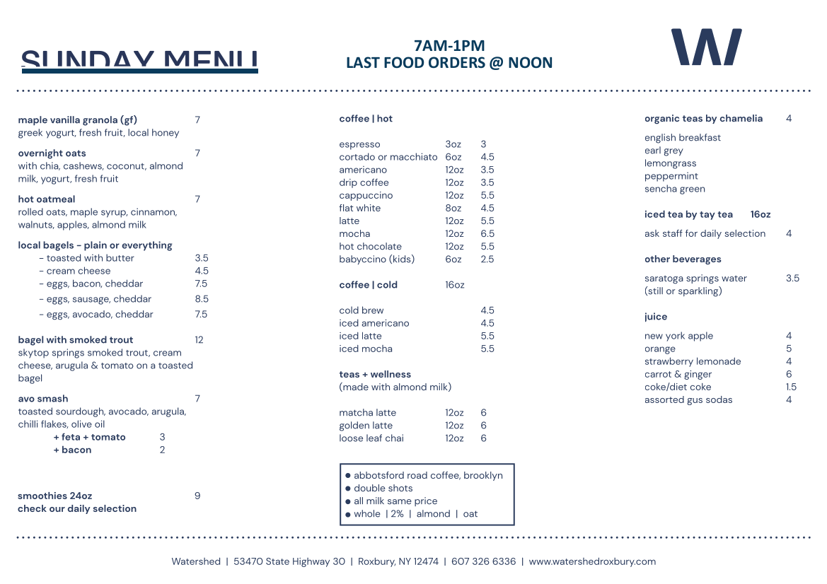Menu — WATERSHED