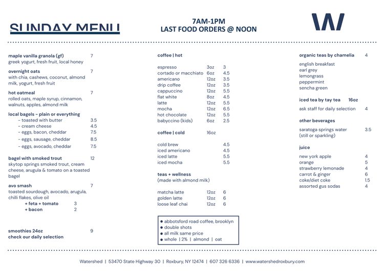 Menu — WATERSHED