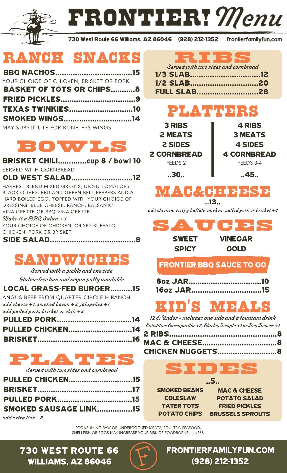 Menu — Frontier Family Fun