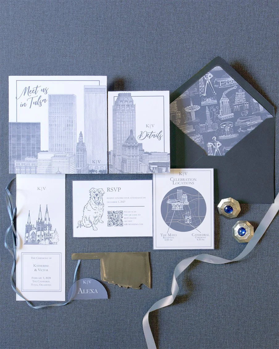 Monochromatic Urban Wedding Invitation Suite — Alexa's Illustrations