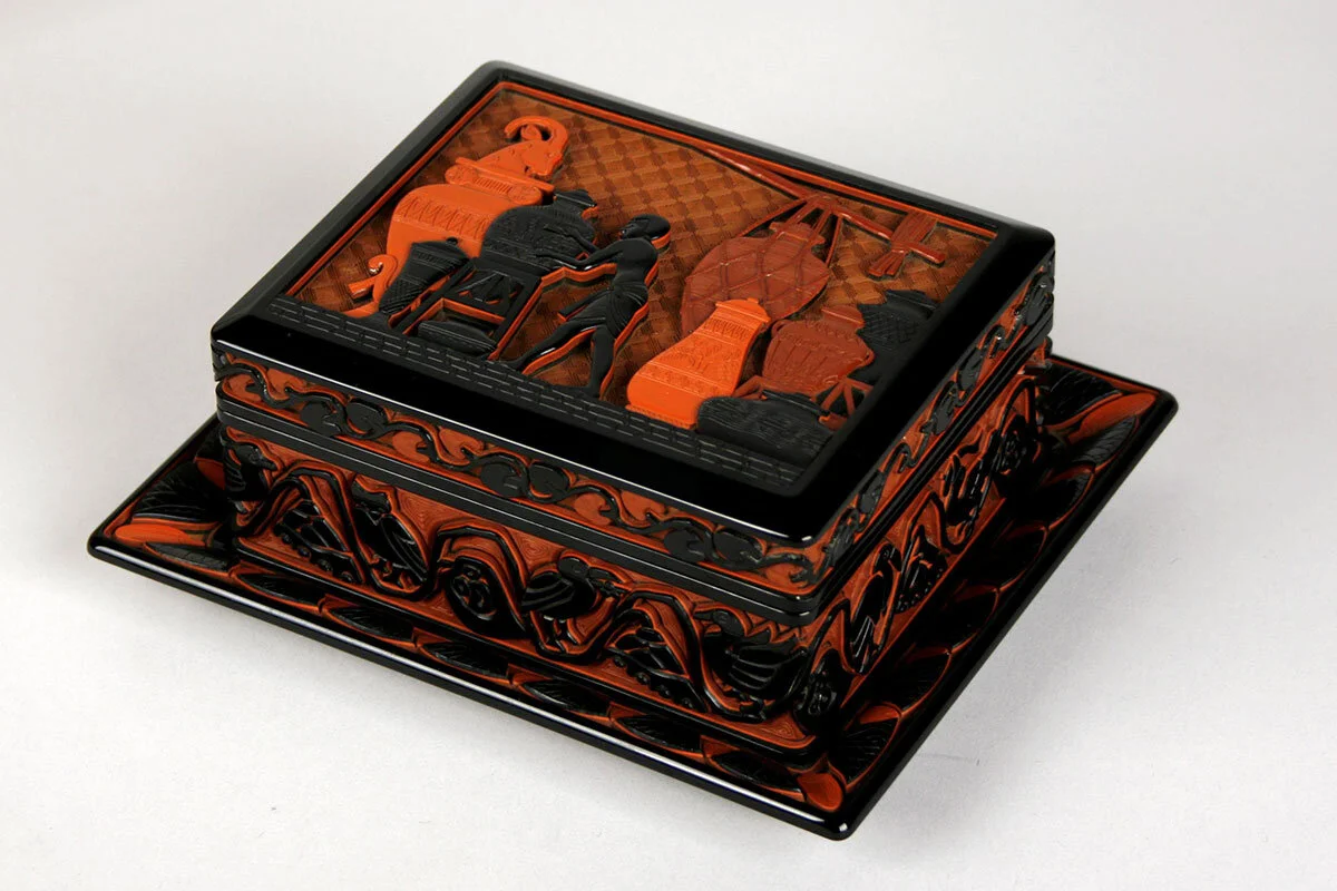 Tsuishu Yozei XX, 1928, Carved Lacquer Tobacco Box with Egyptian Motifs ...