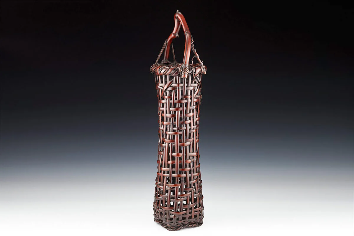 Tanabe Chikuunsai I, Smoked Bamboo Flower Basket Titled: Naga Iki or ...