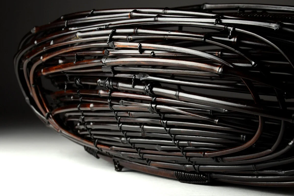 Suemura Shobun, Ovoid Layered Black Bamboo Flower Basket — KAGEDO ...
