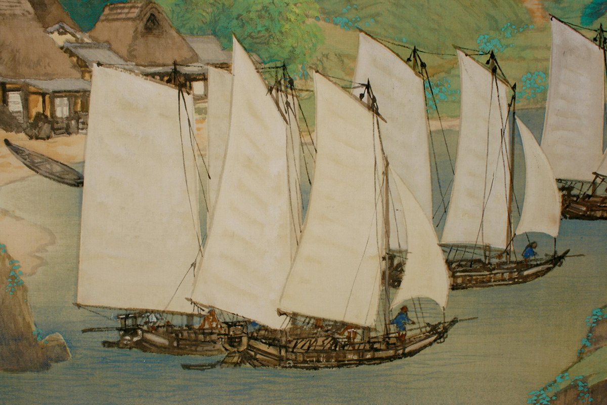 Shoda Kakuyu, 1926 Exhibition Painting of the Boats on the Inland Sea ...