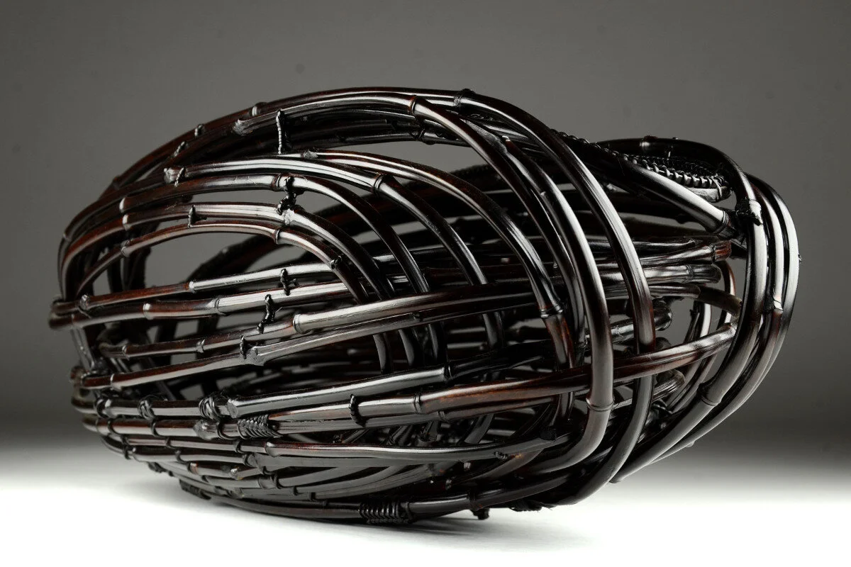 Suemura Shobun, Ovoid Layered Black Bamboo Flower Basket — KAGEDO ...