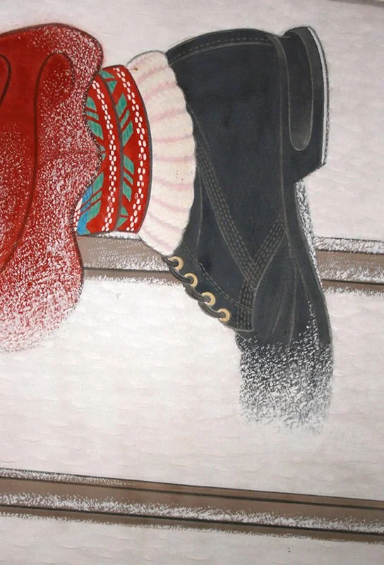 Enomoto Chikatoshi, Byobu with Young Beauty Adjusting Her Skis — KAGEDO JAPANESE ART