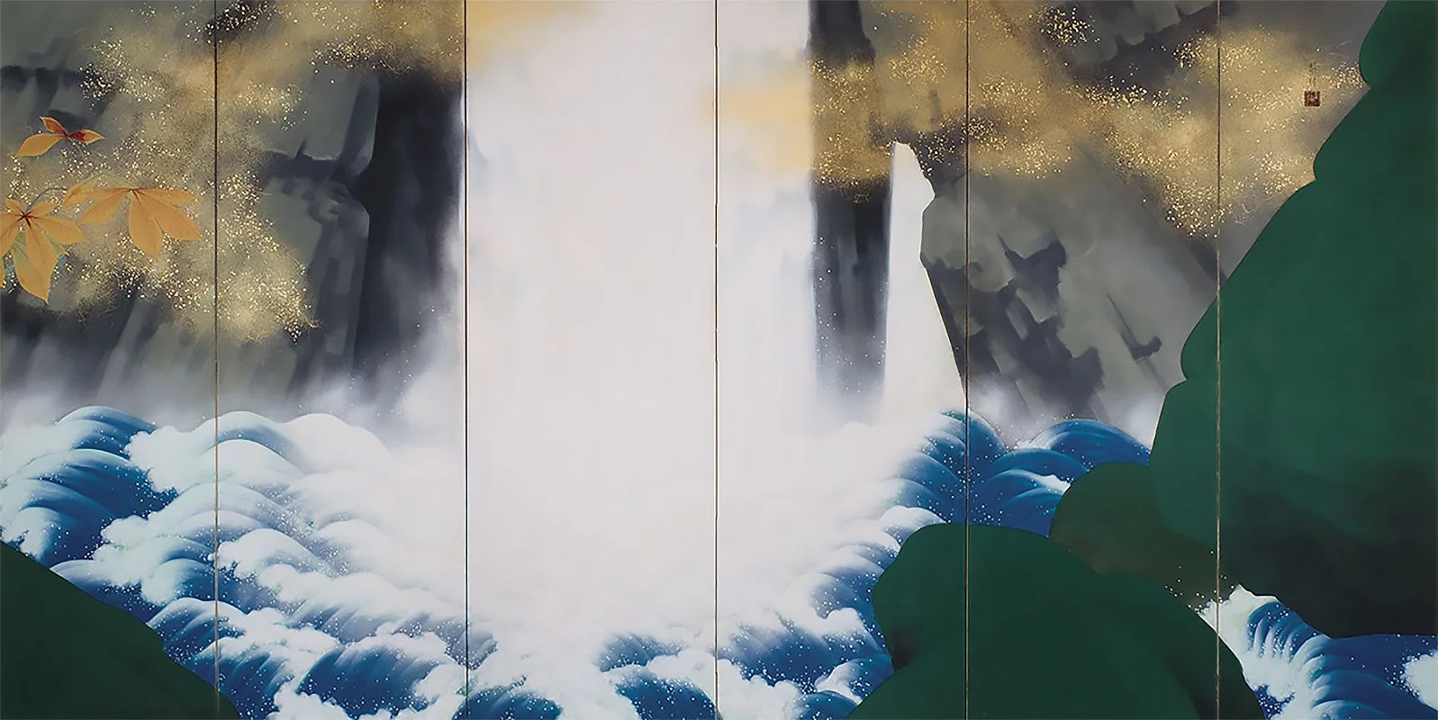 Shindo Reimei, 1933 Inten Exhibition Byobu of Autumn Waterfalls — KAGEDO JAPANESE ART