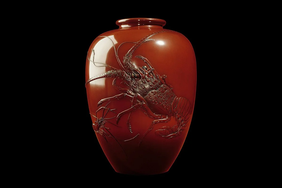 Hidetsugu, Red Bronze Lobster Vase — KAGEDO JAPANESE ART