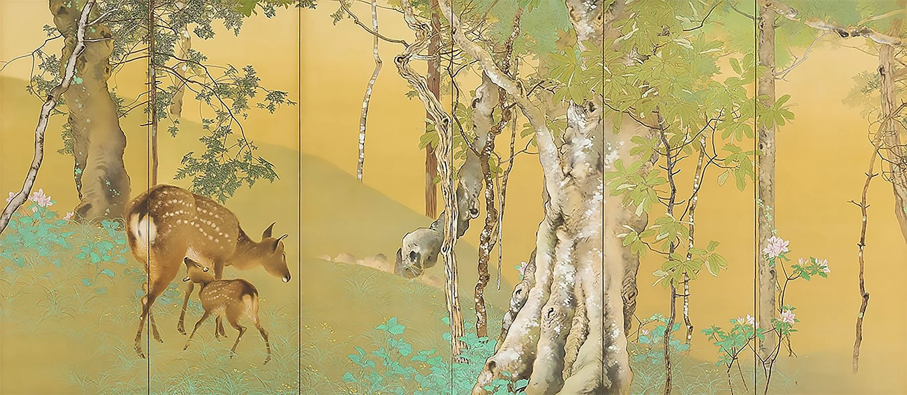 Konoshima Okoku, 1911 Bunten Exhibition Byobu of Deer on Mount Wakaba ...