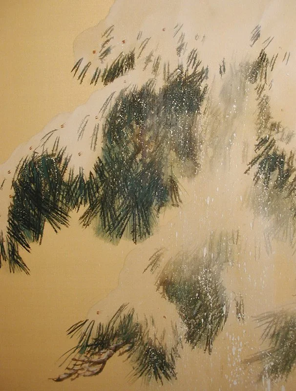 Yamamoto Shunkyo, 1924, Pair of Byobu with Hawk & Snow on Pines ...