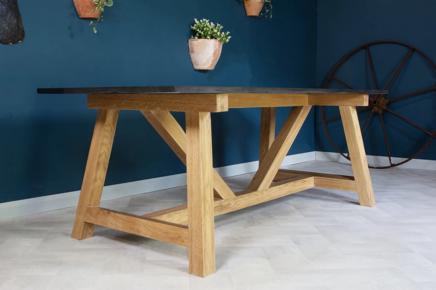Farmhouse style live edge oak and slate kitchen and dining table — Burr ...