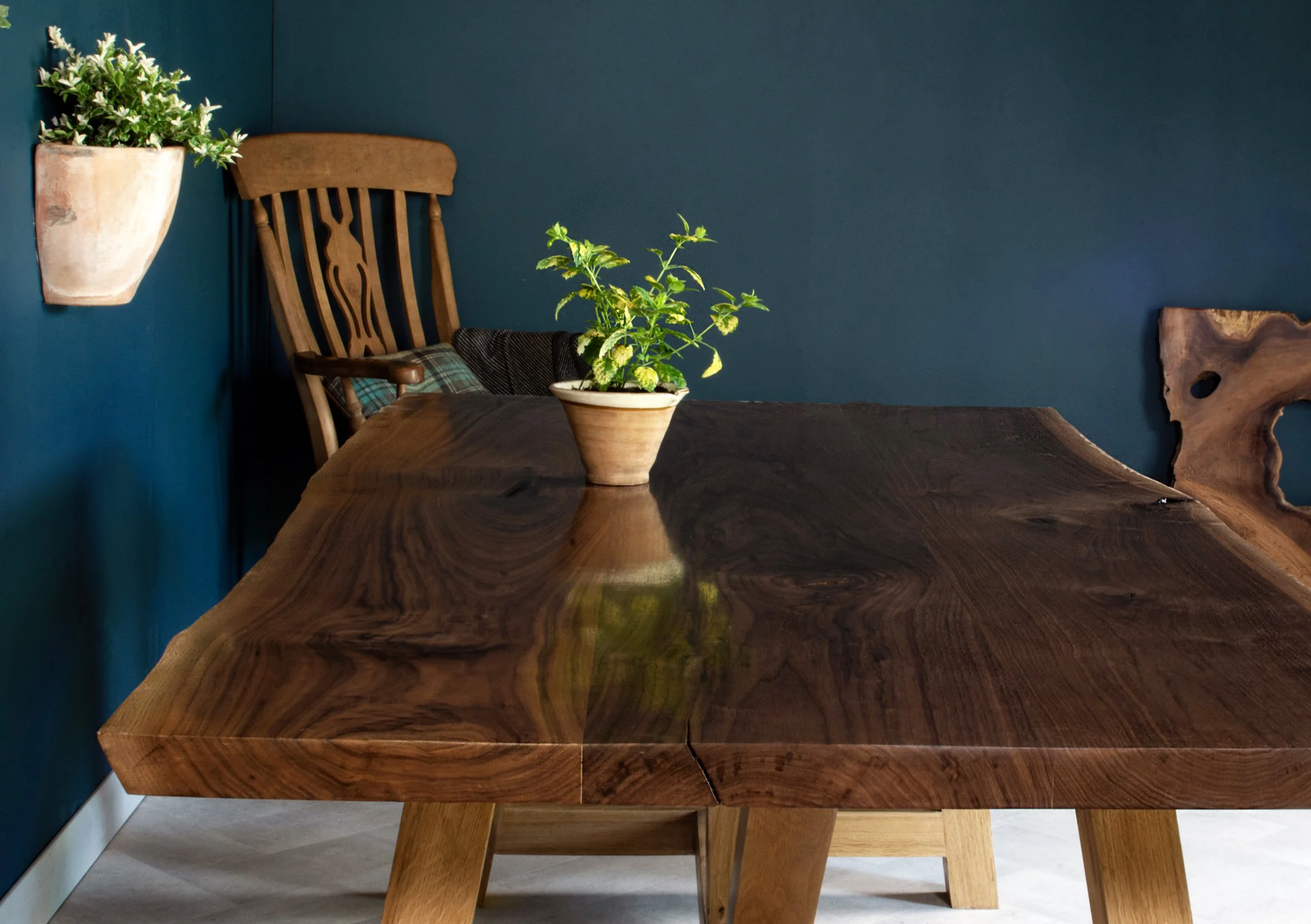 Farmhouse style live edge oak kitchen and dining table — Burr & Knot