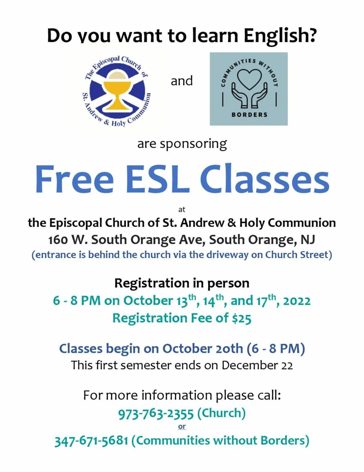 Free ESL Classes South Orange Downtown