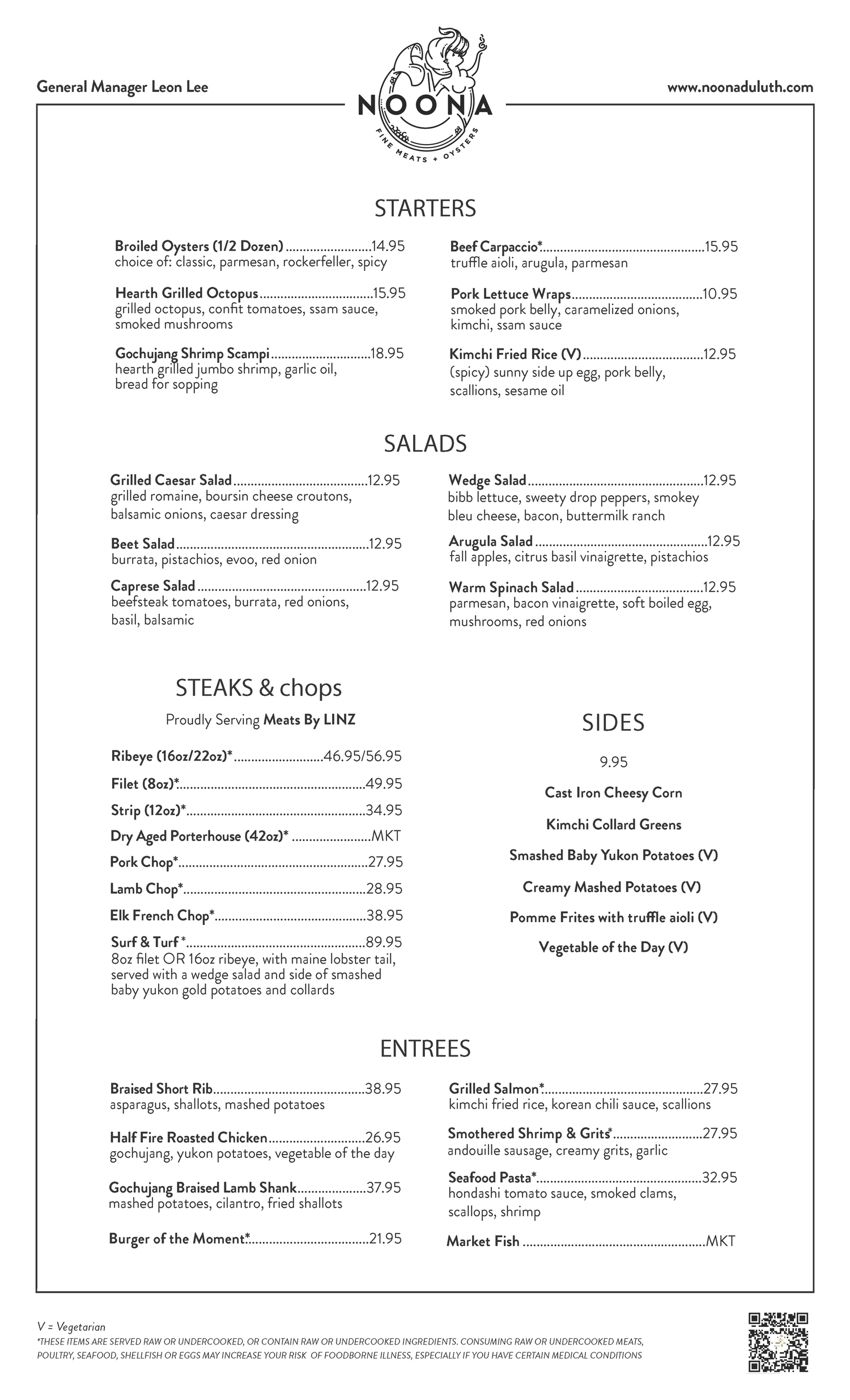 Menu 1 — Noona Meat & Seafood