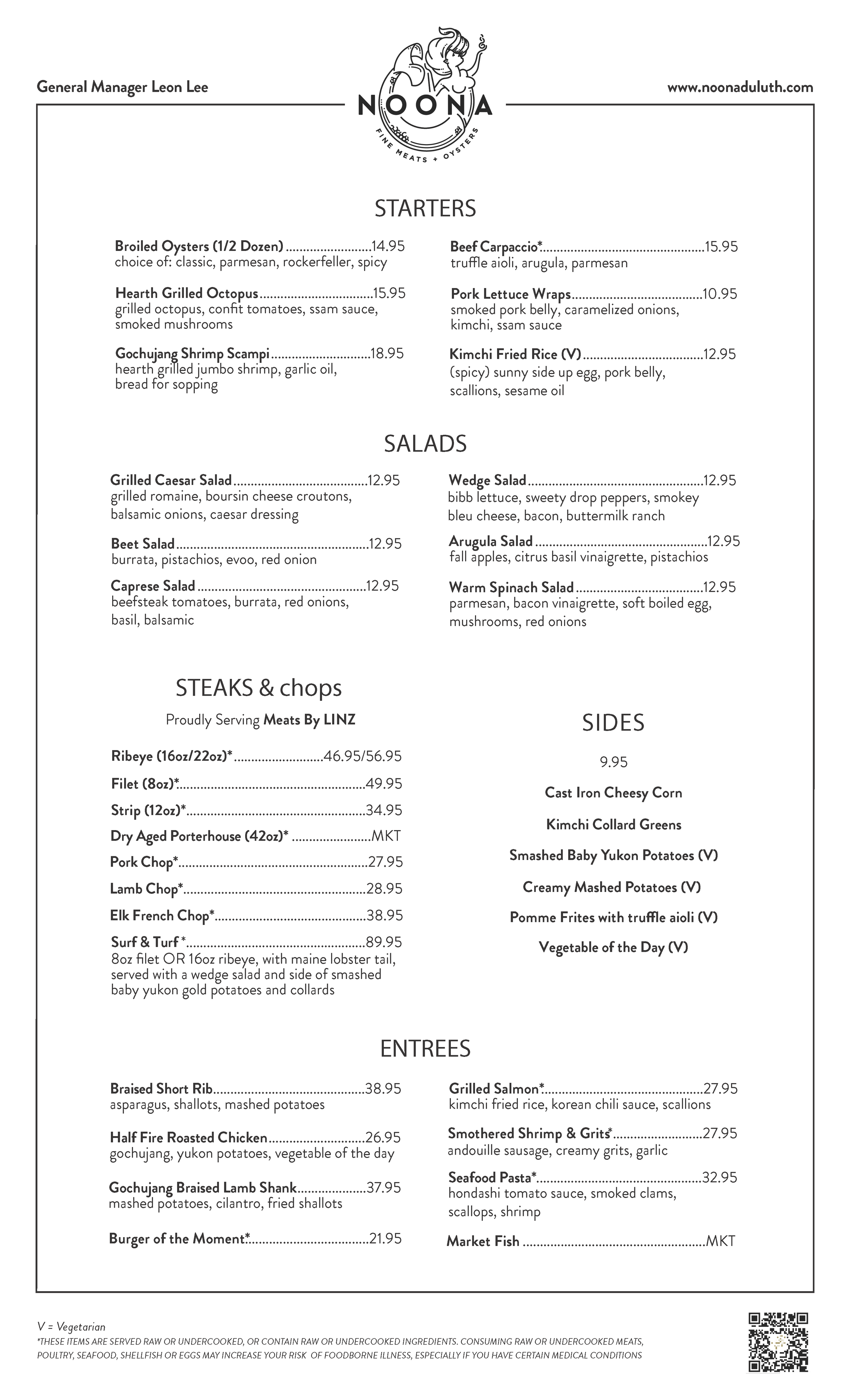 Menu 1 — Noona Meat & Seafood