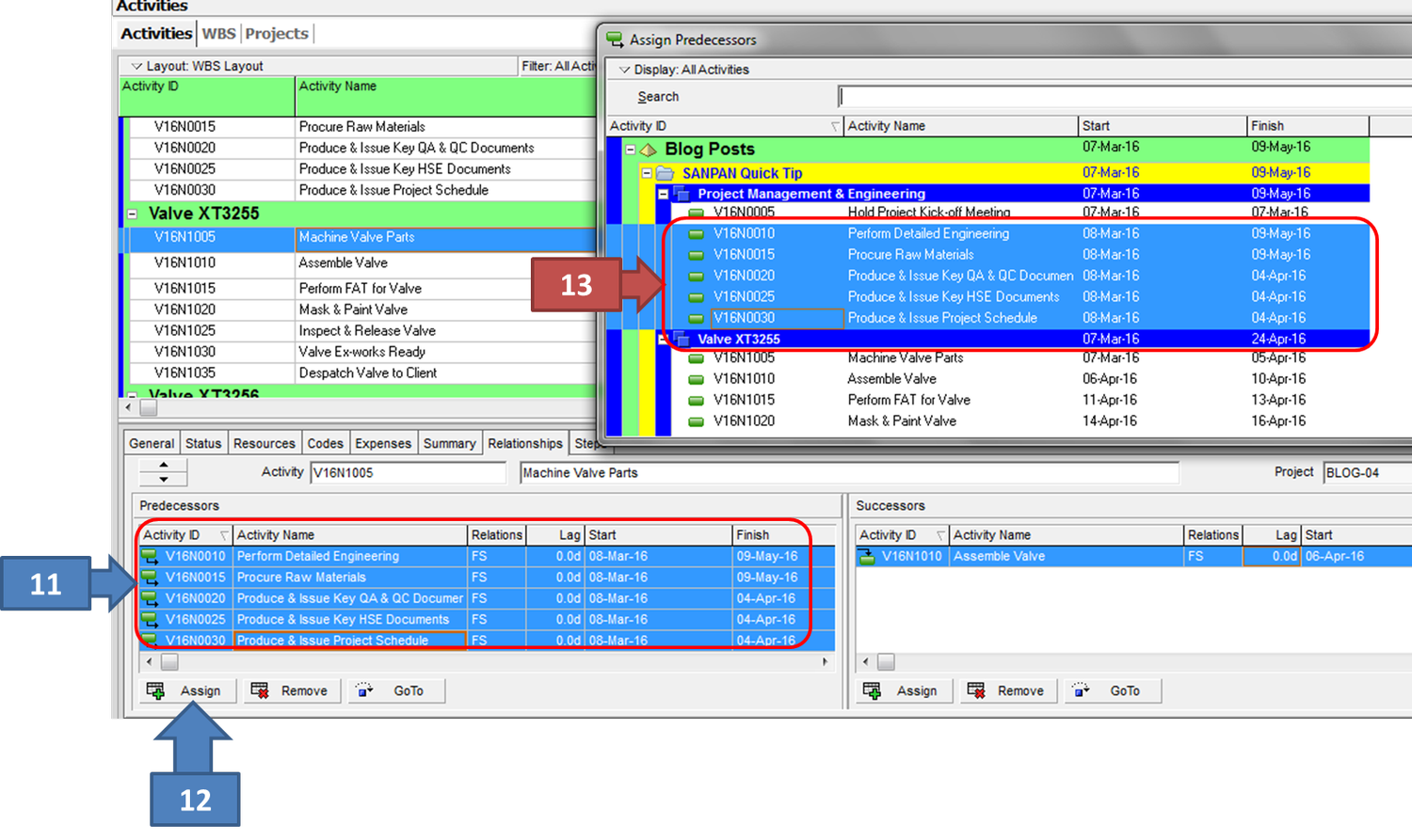 Assign multiple predecessors or successors to multiple P6 activities at ...