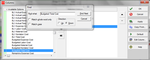 How to quickly add new columns to a P6 layout