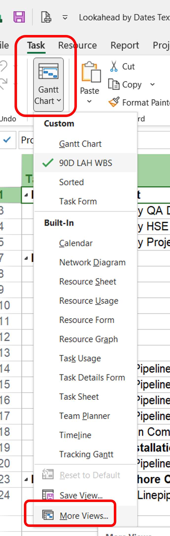 Microsoft Project Lookahead Schedule: Group Tasks by Dates