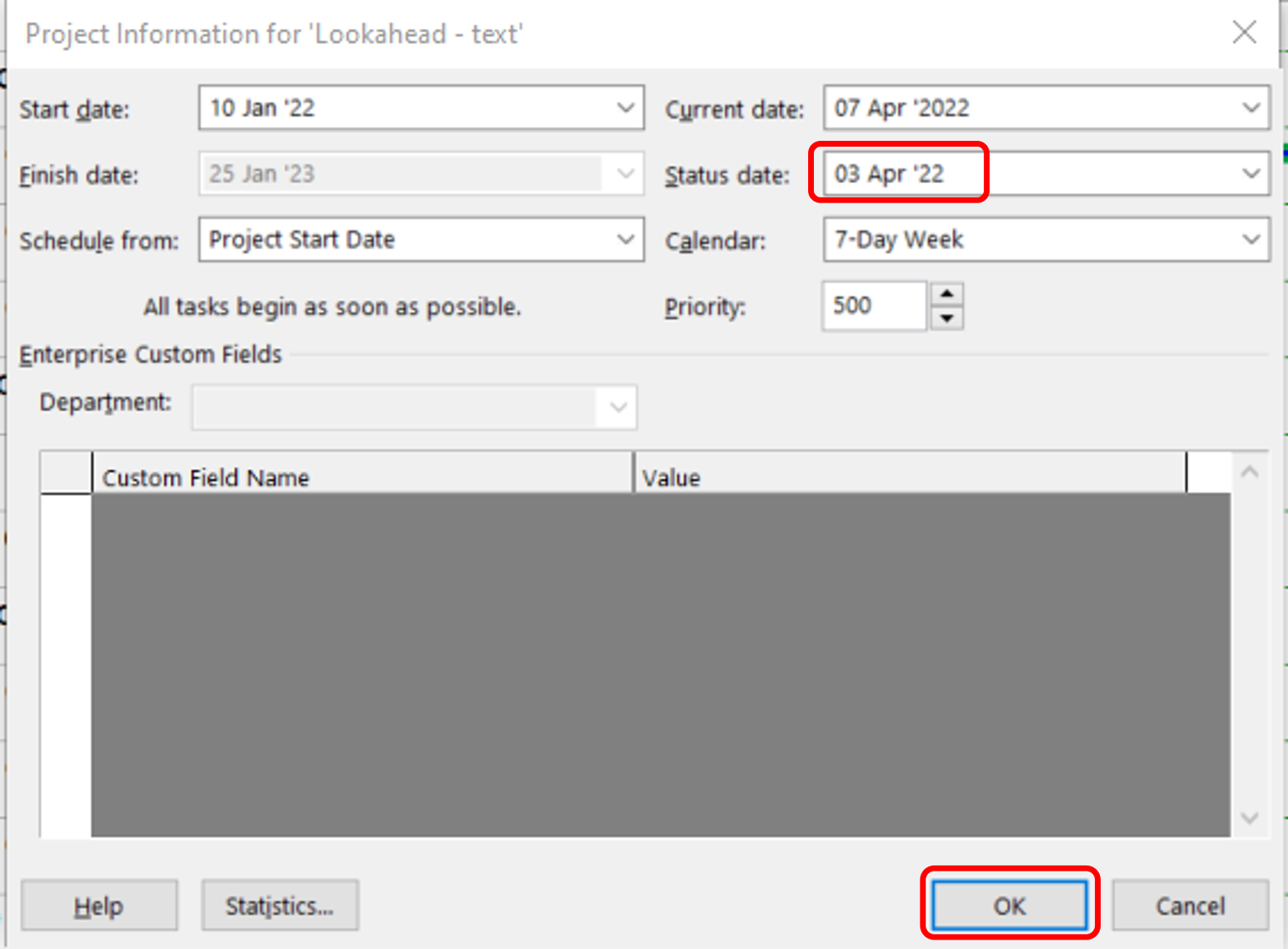 How to create a rolling date Lookahead Filter in Microsoft Project