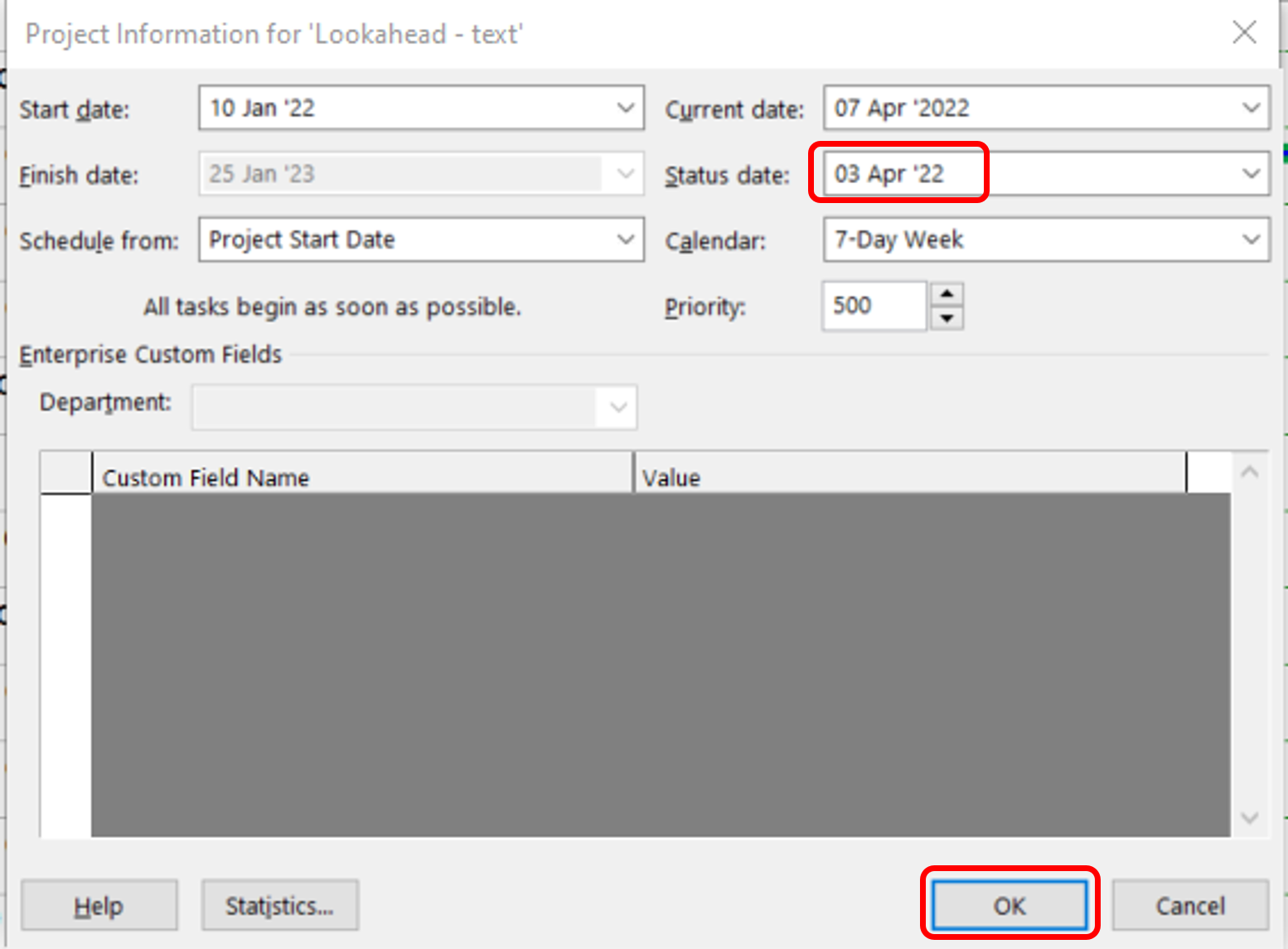 How to create a rolling date Lookahead Filter in Microsoft Project