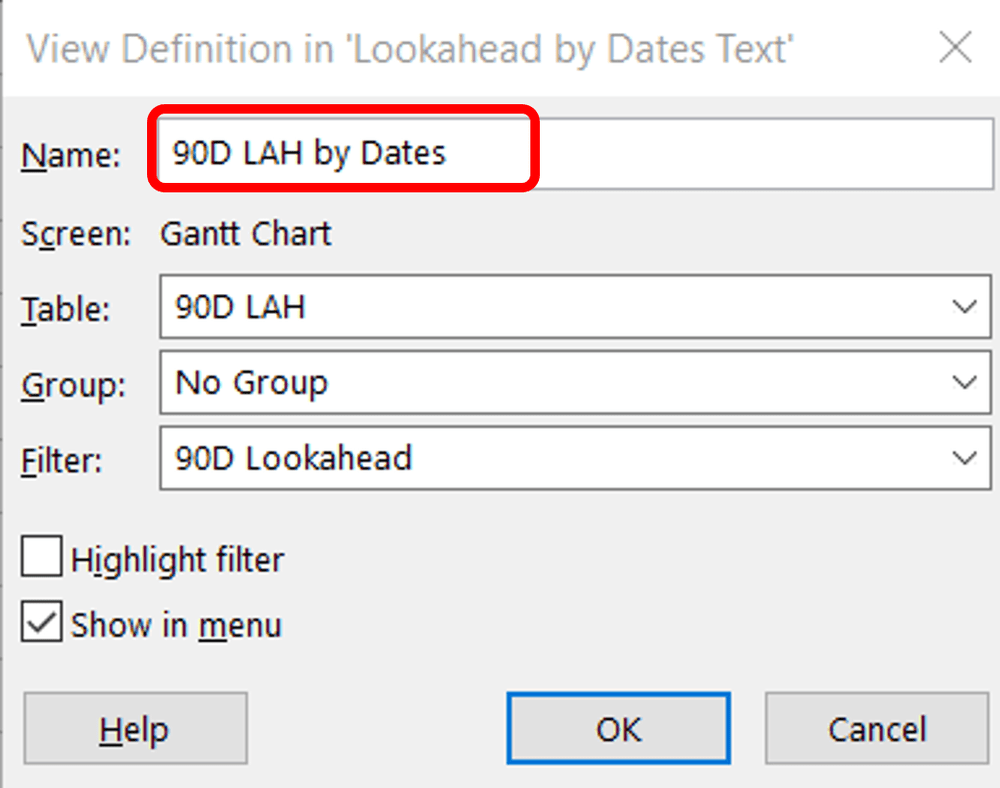 Microsoft Project Lookahead Schedule: Group Tasks by Dates