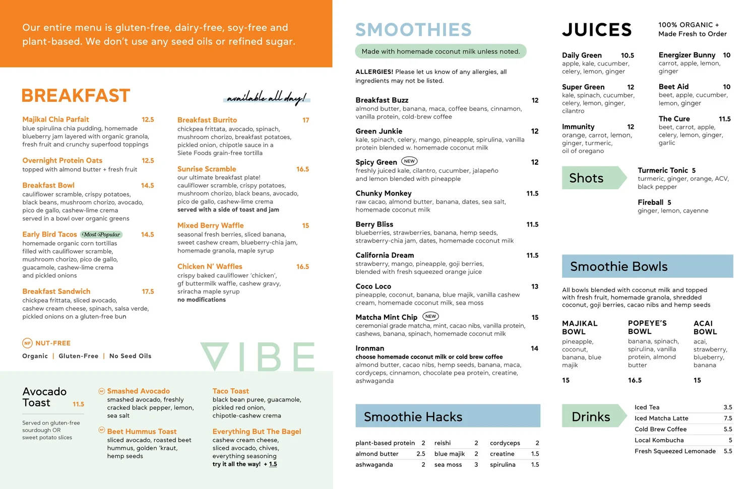 Menu — Vibe Organic Kitchen & Juice