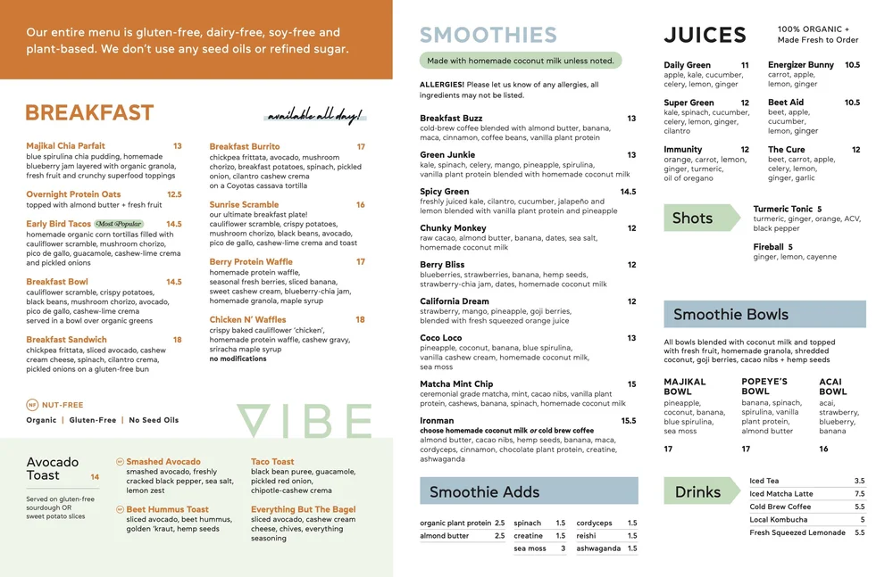 Menu — Vibe Organic Kitchen & Juice