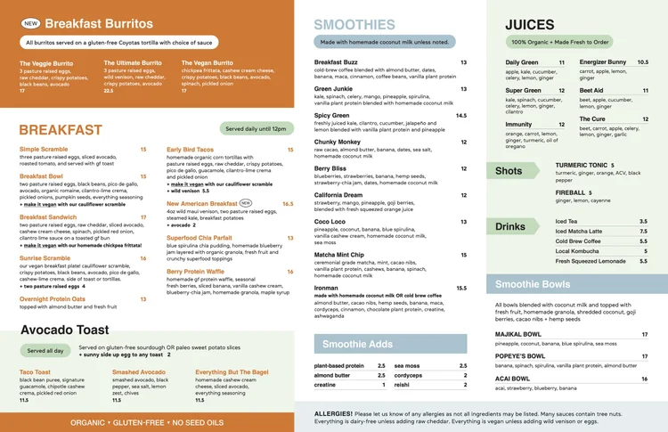 Menu — Vibe Organic Kitchen & Juice