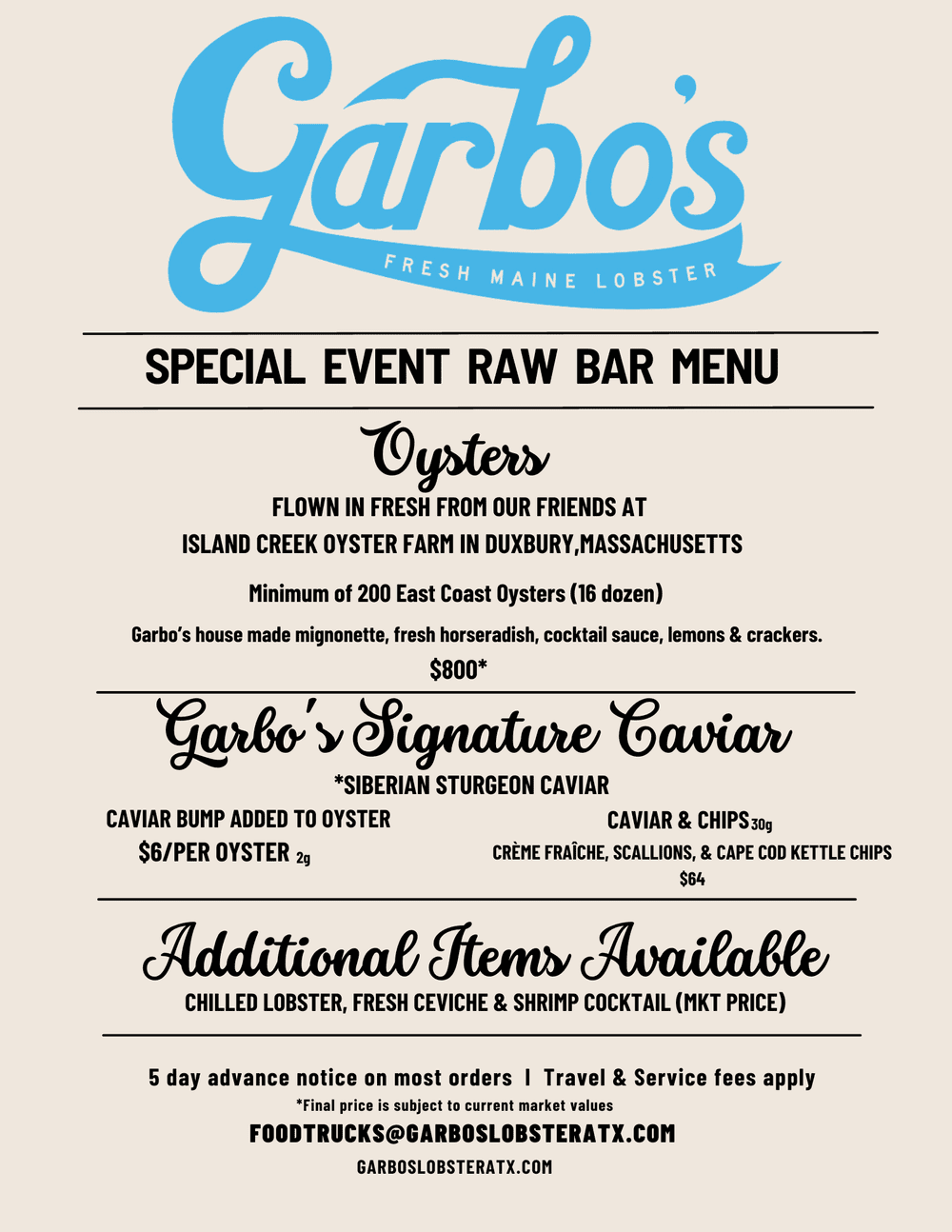 Seasonal Specials — Garbos Lobster Austin, Texas | New England Cuisine ...